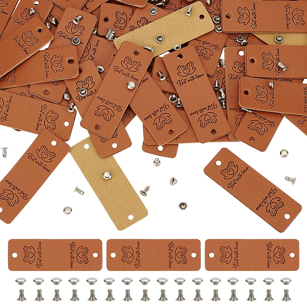 48 Sets PU Leather Clothing Blank Labels with Iron Rivets Palm 56.5x19 ...