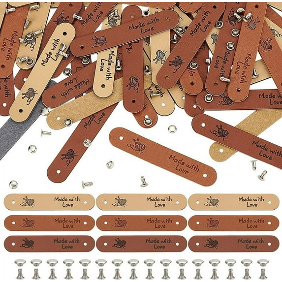 48 Sets PU Leather Label 2.5x0.5inch Beige Chocolate Saddle Brown Oval ...