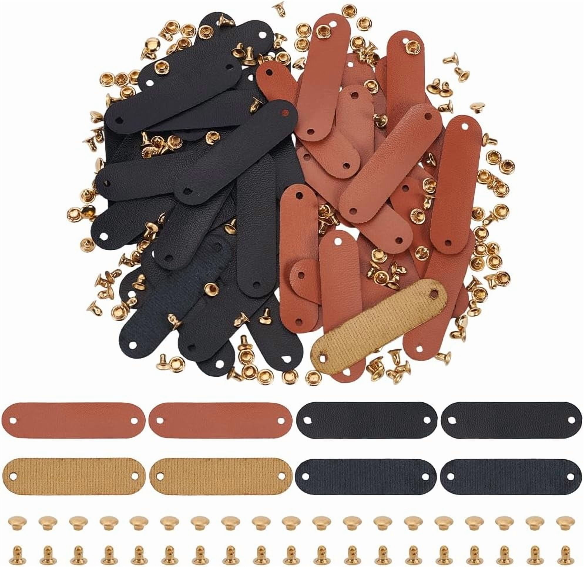 48 Sets PU Leather Label Handmade Tag with Rivets 1.7inch Black ...