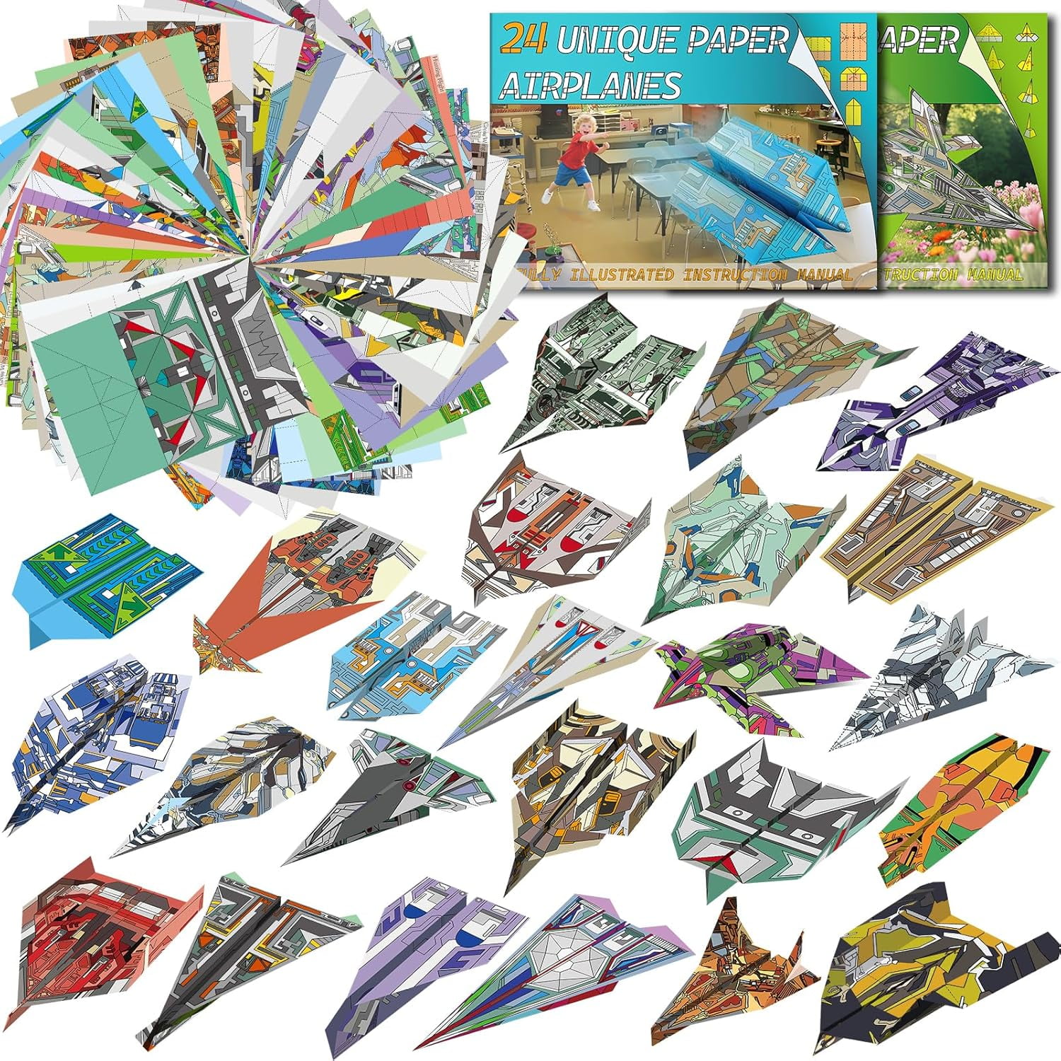 48 Sheet Paper Airplane Kit for Kids Ages 6-8,8-12, Origami Paper Plane ...