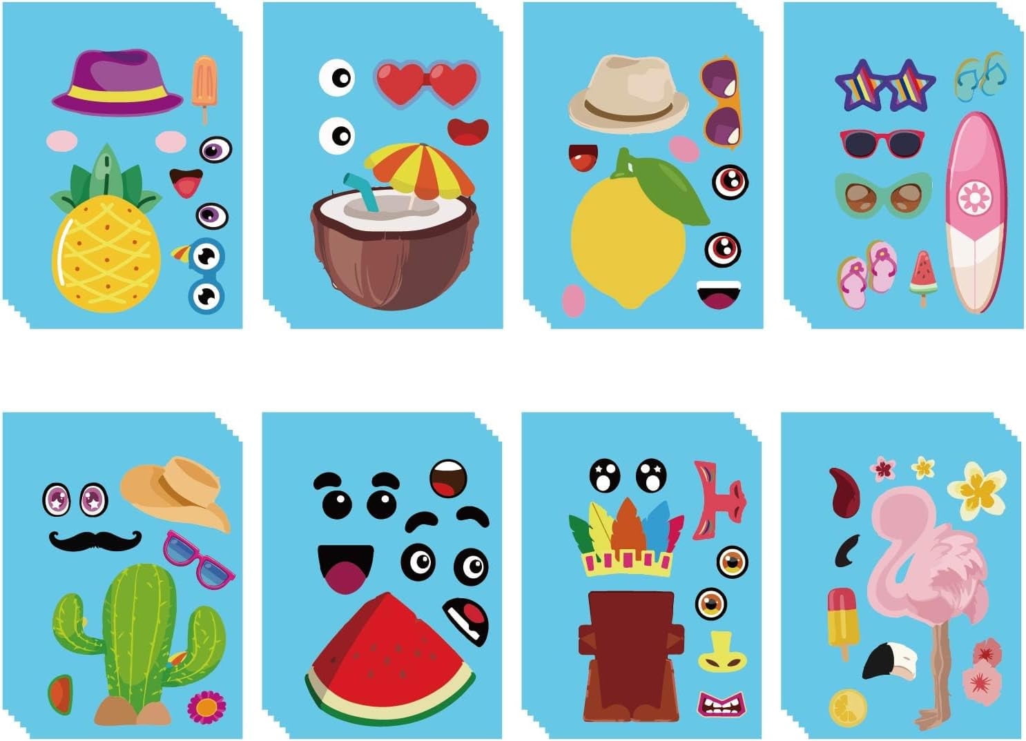48 Sheets 8 Styles Hawaii Make a face Sticker Sheets Make Your Own ...