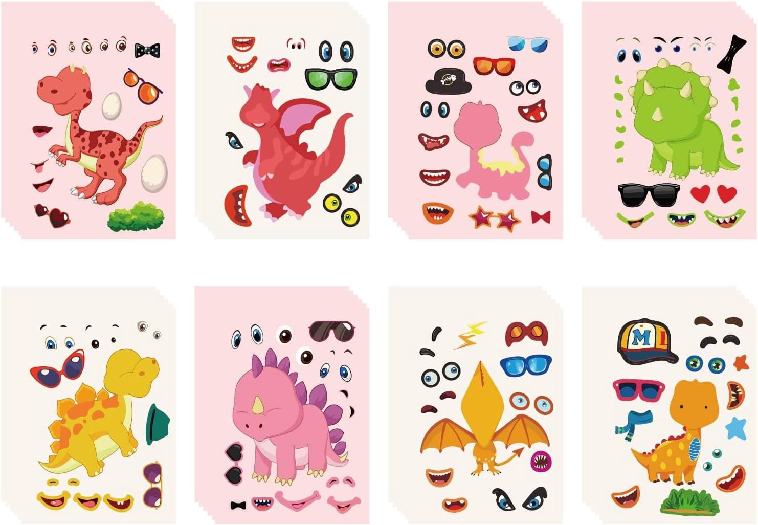48 Sheets 8 Styles Make Your Own Dinosaur Stickers Make a Dinosaur Face ...