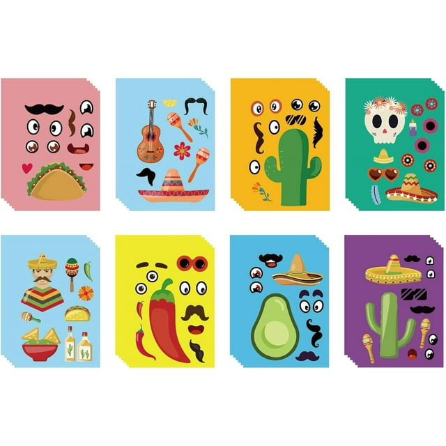 48 Sheets 8 Styles Make Your Own Fiesta Stickers Sheet Make a Face ...