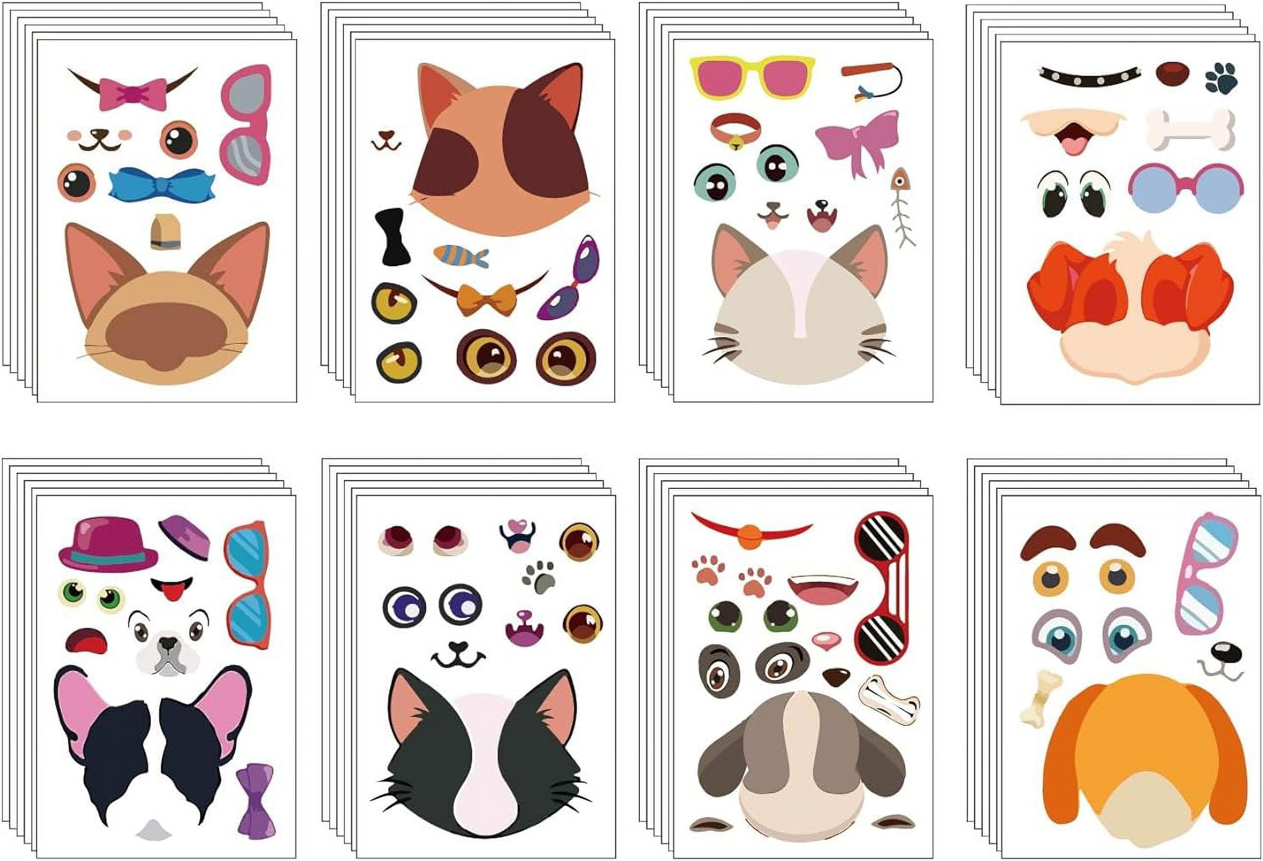 48 Sheets 8 Styles Make a Face Animal Stickers Make Your Own Dogs Cats ...