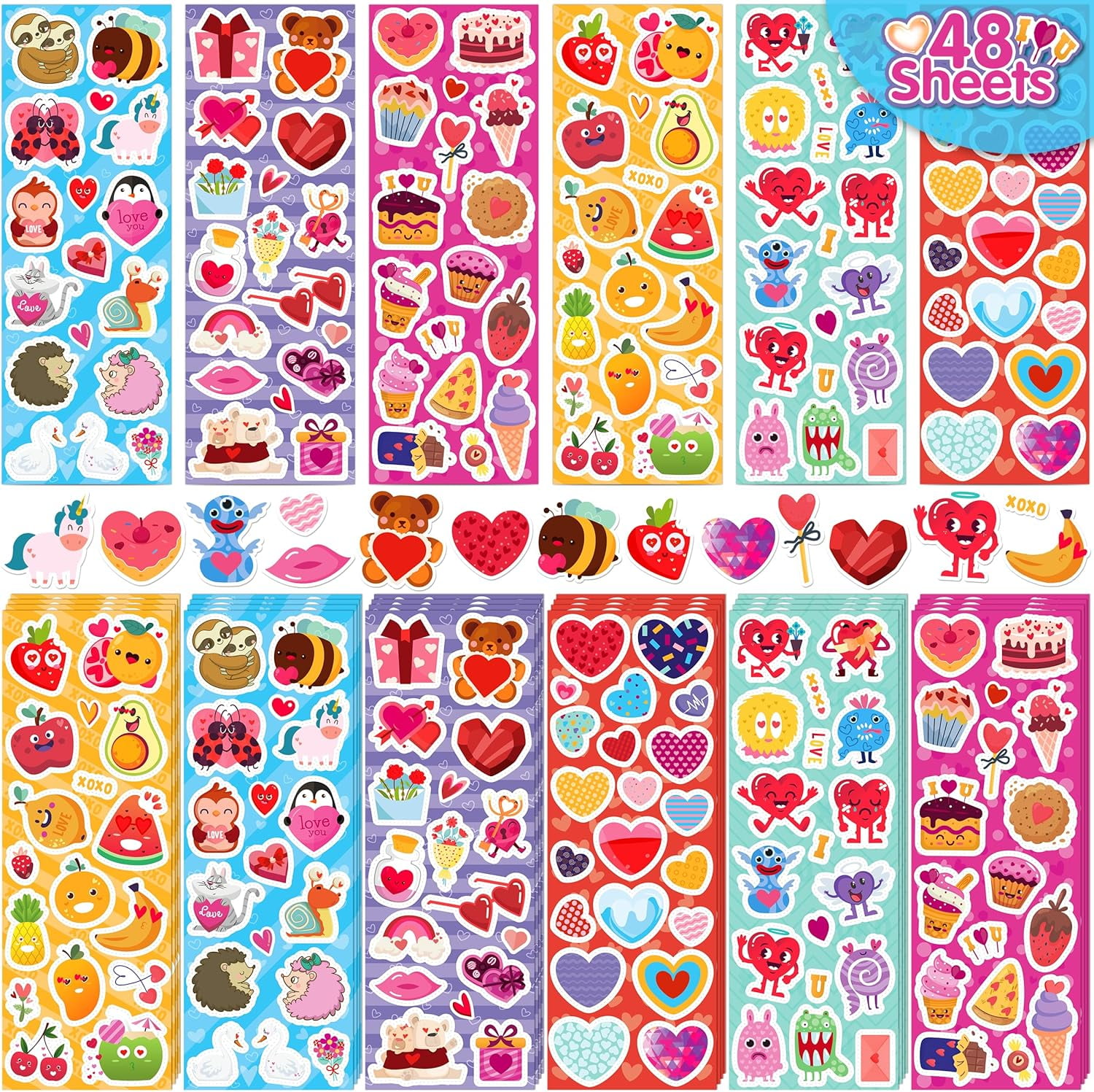 48 Sheets Valentines Stickers Bulk for Kids, 720PCS Cute Valentines Day ...