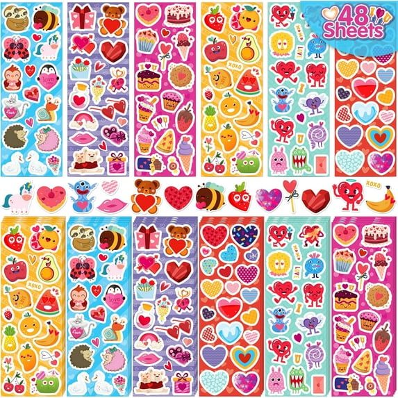 48 Sheets Valentines Stickers Bulk for Kids, 720PCS Cute Valentines Day ...