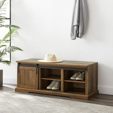 Woven Paths Dorset Grooved Sliding Barn Door Storage Bench, Birch ...