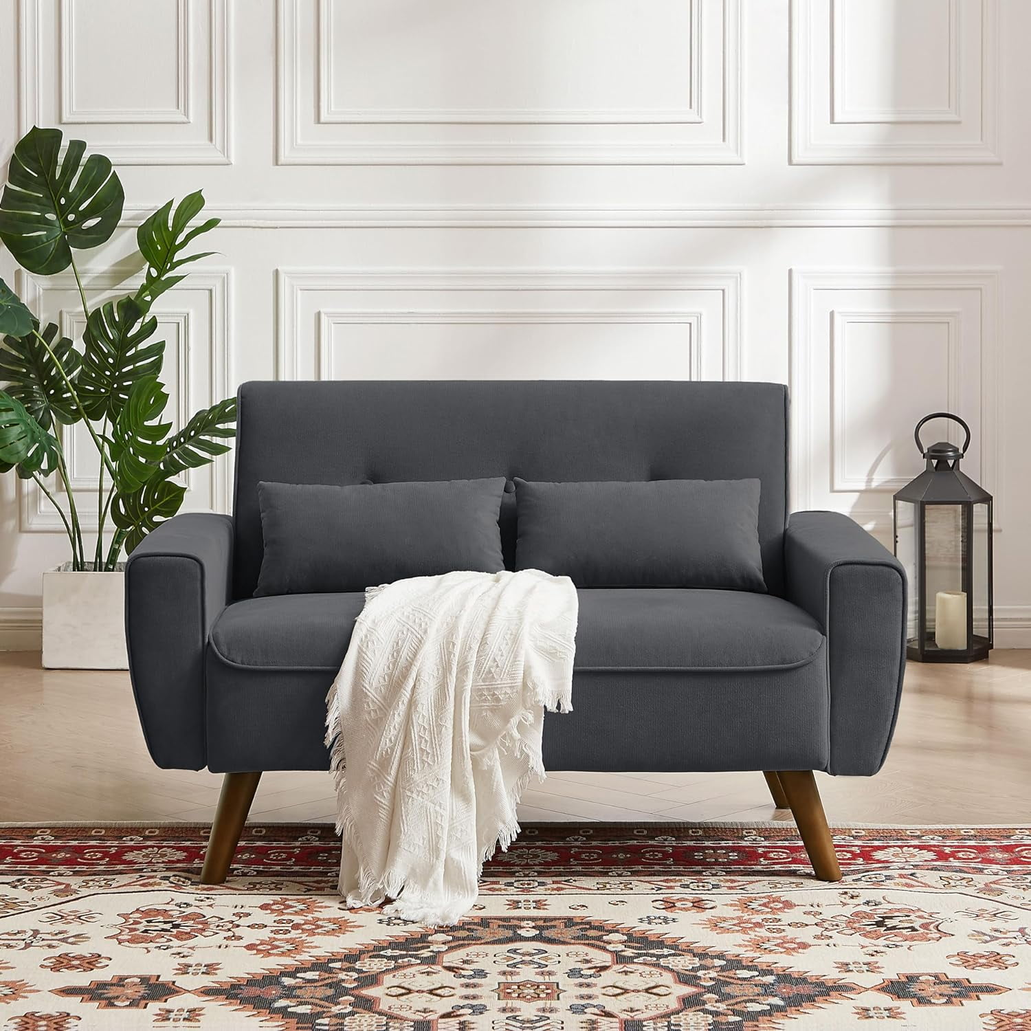 48" Small Loveseat Sofa, Modern Linen Fabric Love Seat Couch ...