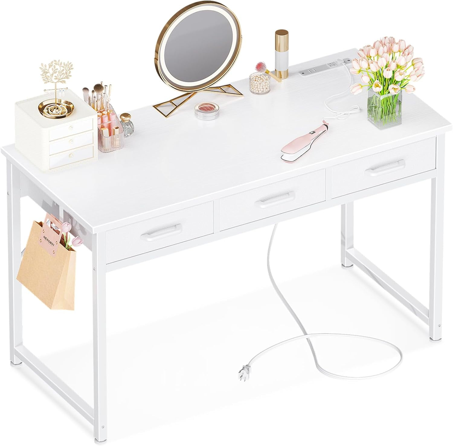 48" Small Vanity Desk No Mirror with Drawers & Power Outlet, Makeup ...