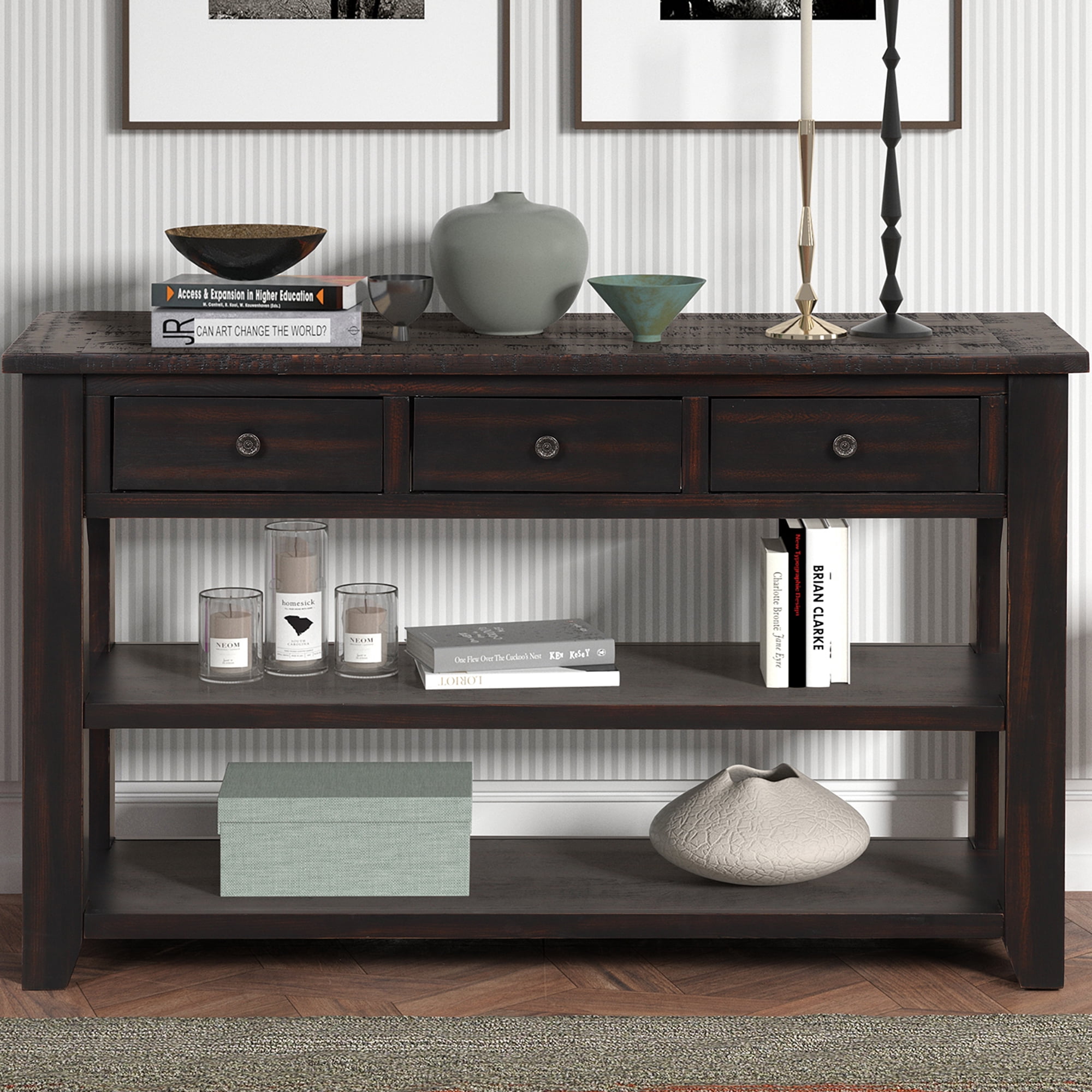 48'' Solid Pine Wood Top Console Table, Modern Entryway Sofa Side Table ...