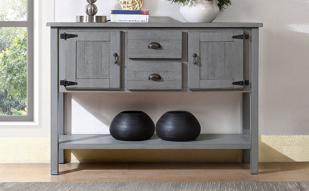48" Solid Wood Console Table with 2 Drawers & 2 Cabinets &1 Bottom ...