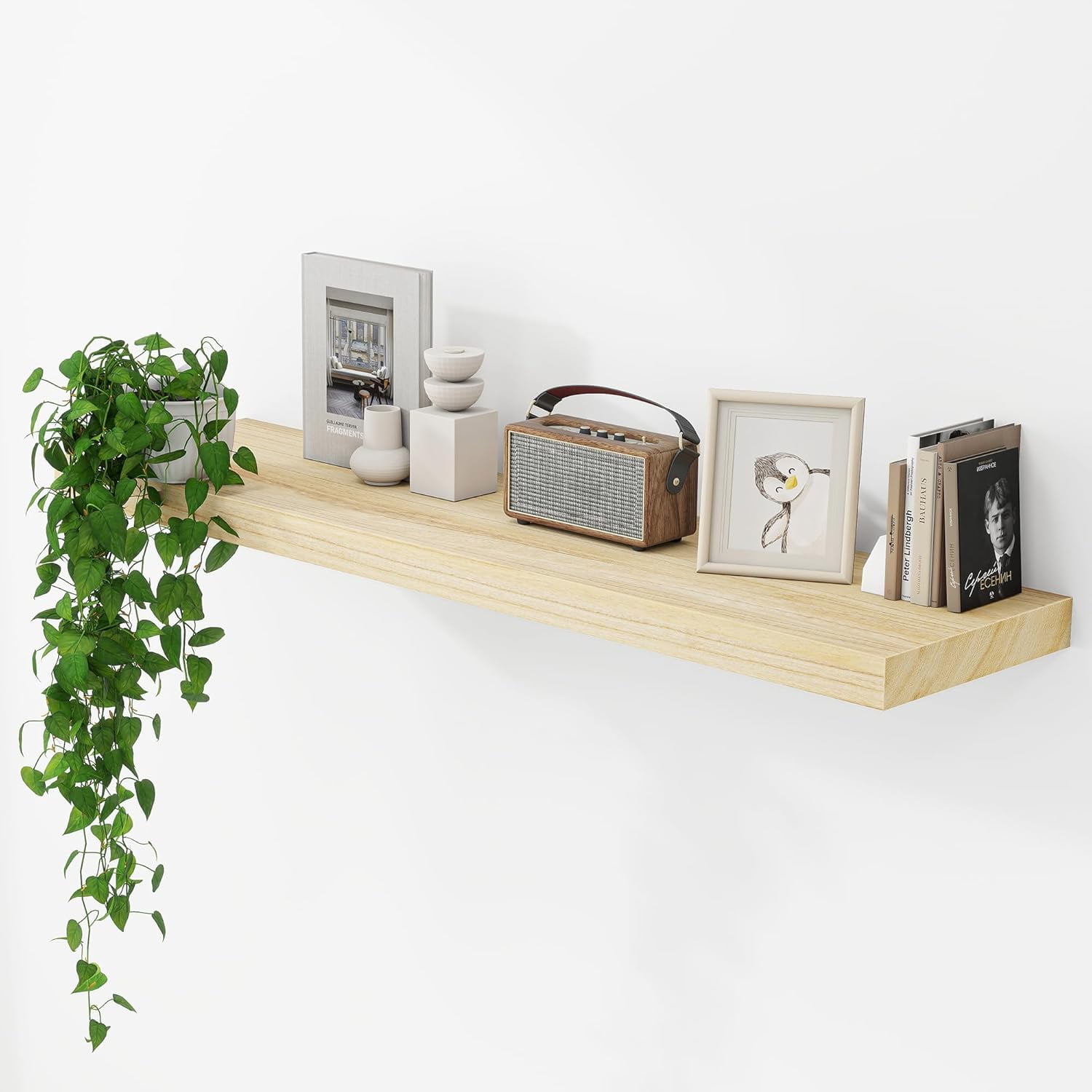 48" Solid Wood Floating Shelves, 9.3 Inch Deep Floating Shelves for ...