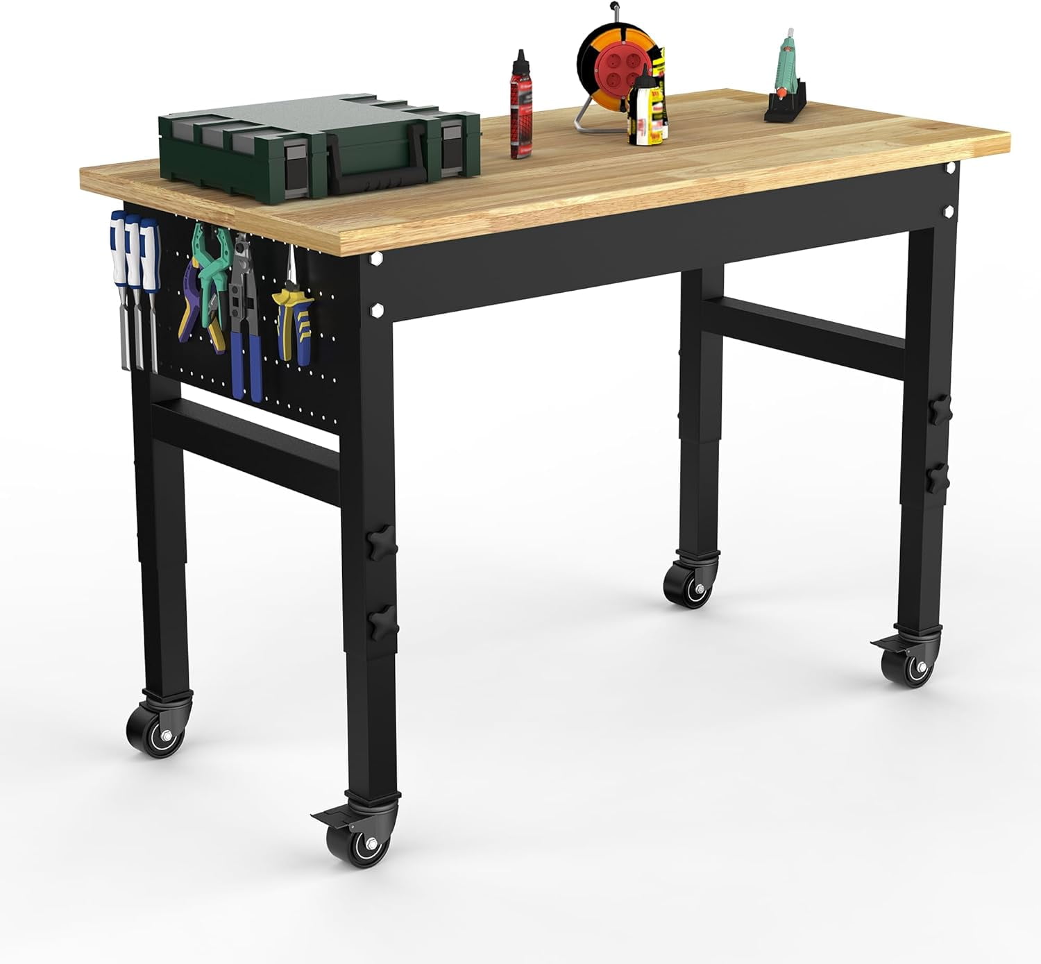 48" Solid Wood Work Bench, Adjustable Hight Workbench with Wheels ...