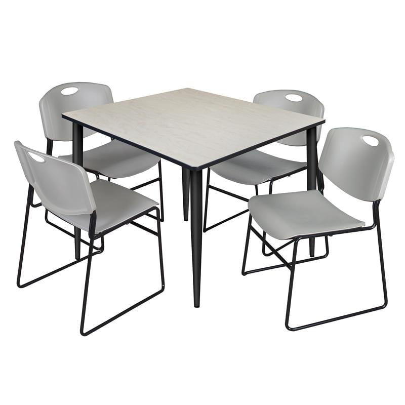 48" Square Breakroom Table- Maple Top- Black Base & 4 Zeng Stack Chairs ...