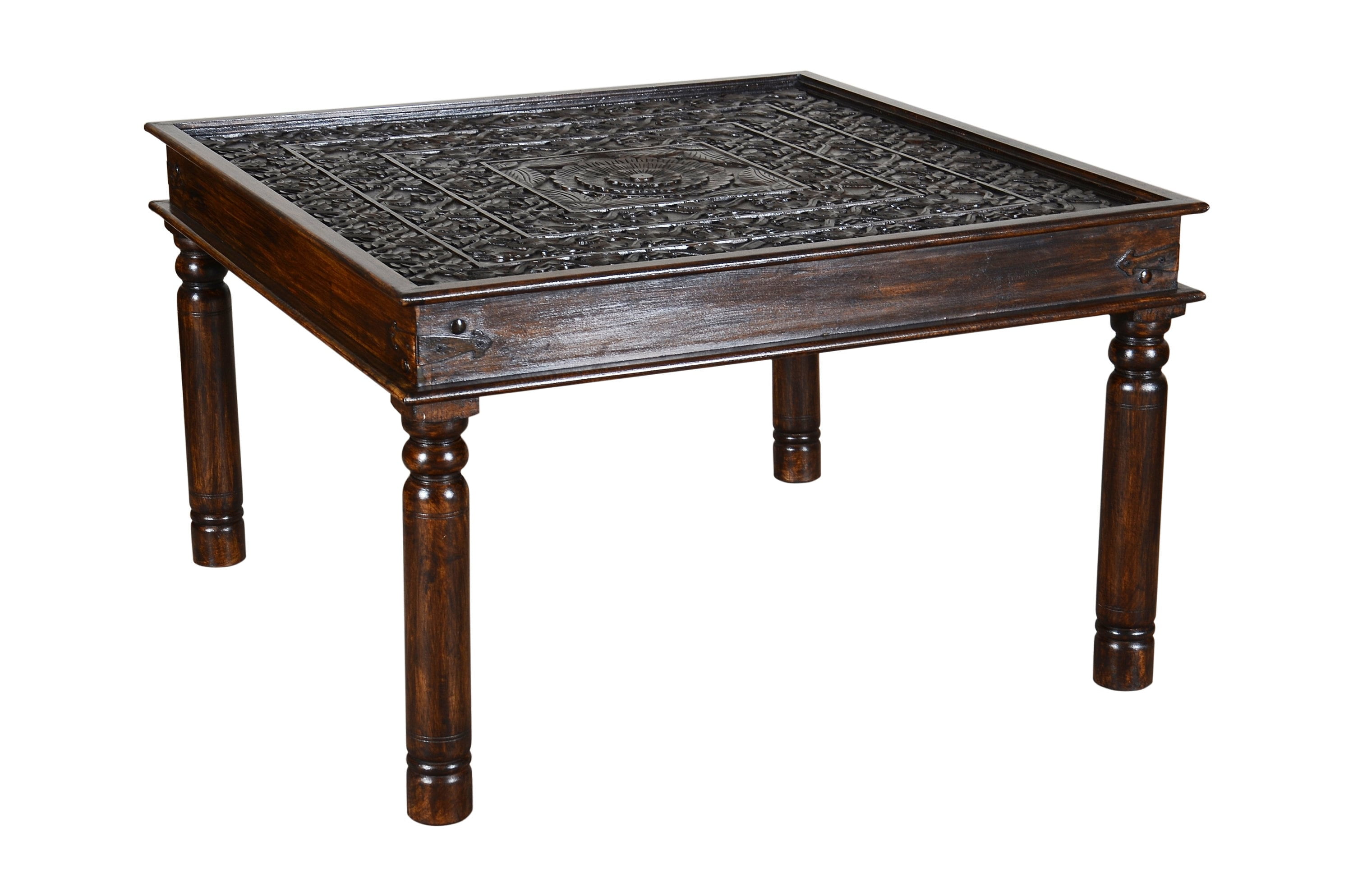 48" Square Hand Carved Solid Wood Dining Table | 4 Seater Breakfast ...