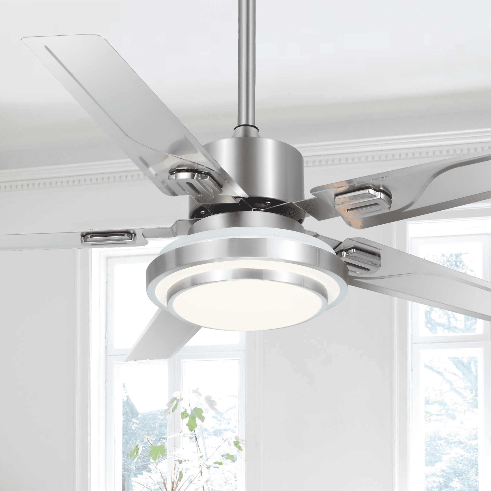 48" Stainless Steel Ceiling Fan with LED Light - 5 Blade Industrial ...