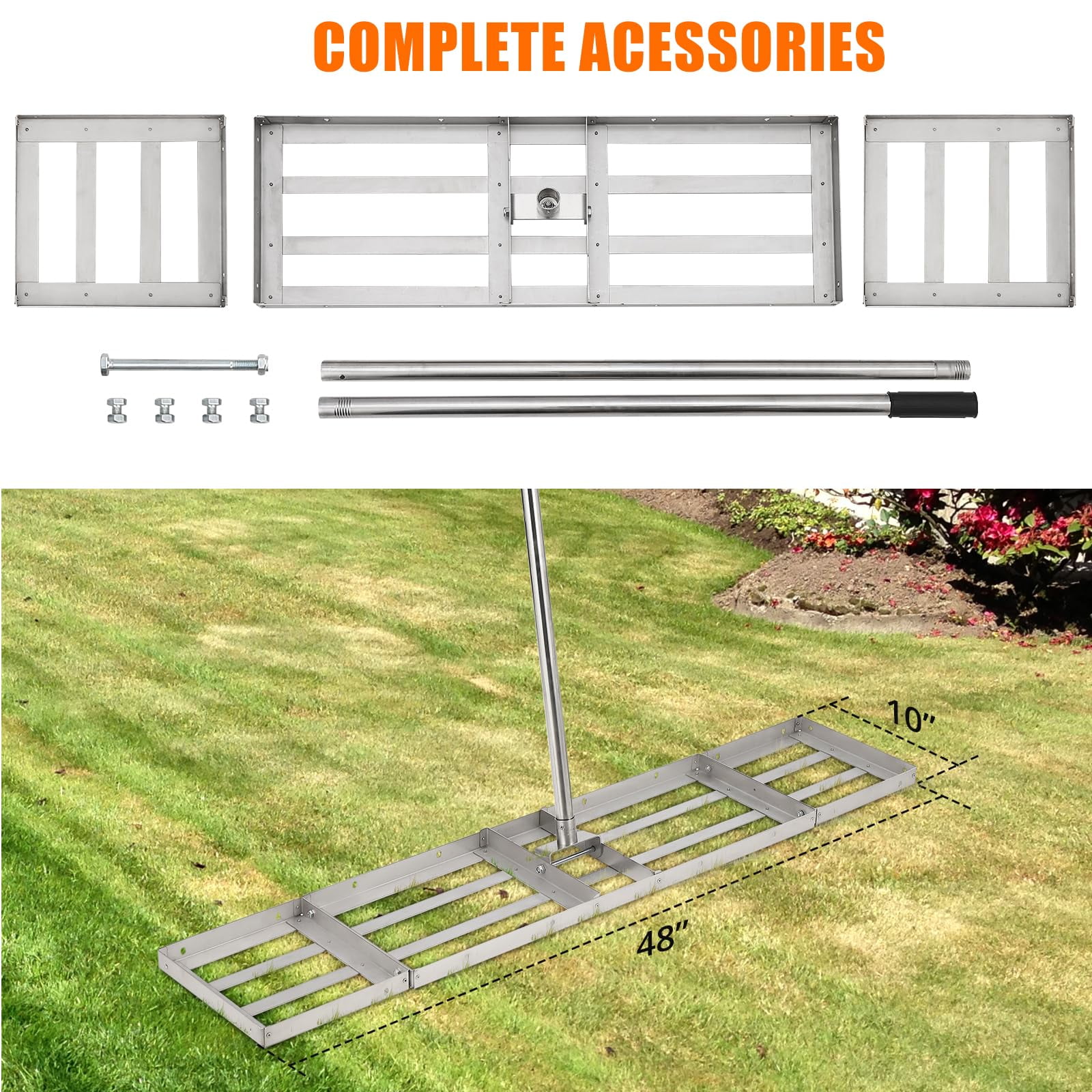 48" Stainless Steel Lawn Leveler Tool - Professional Ground Plate Rake ...