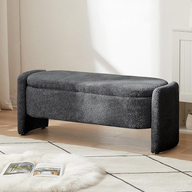 48" Storage Ottoman Bench - Modern White Upholstered Footstool with ...