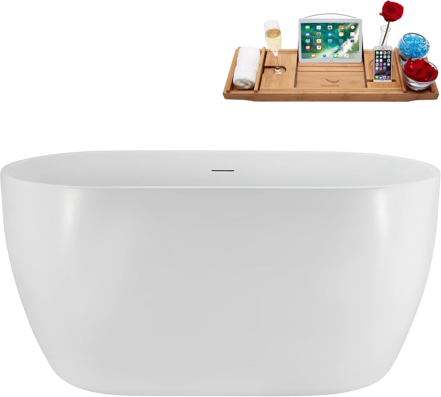 48" Streamline N4960BGM Soaking Freestanding Tub and Tray With Internal ...