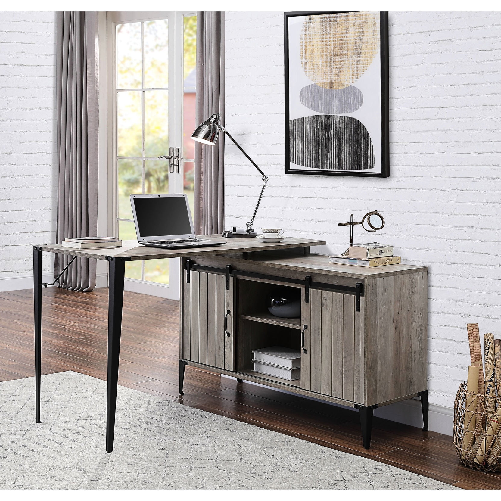 48" Synthetic Wood Gray Desk with Sliding Door / Suitable for Various ...