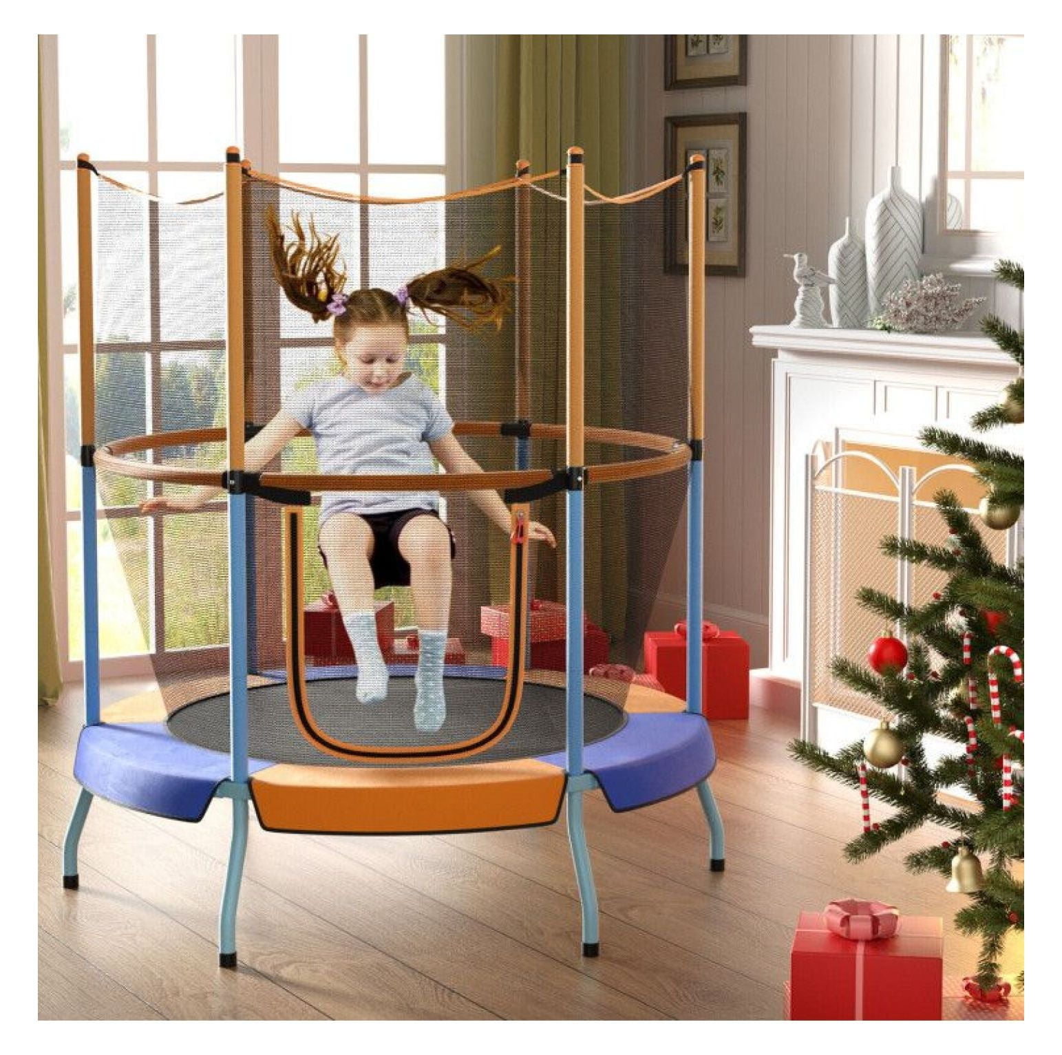 48" Toddler Trampoline with Enclosure Net - Indoor Outdoor Jumping ...