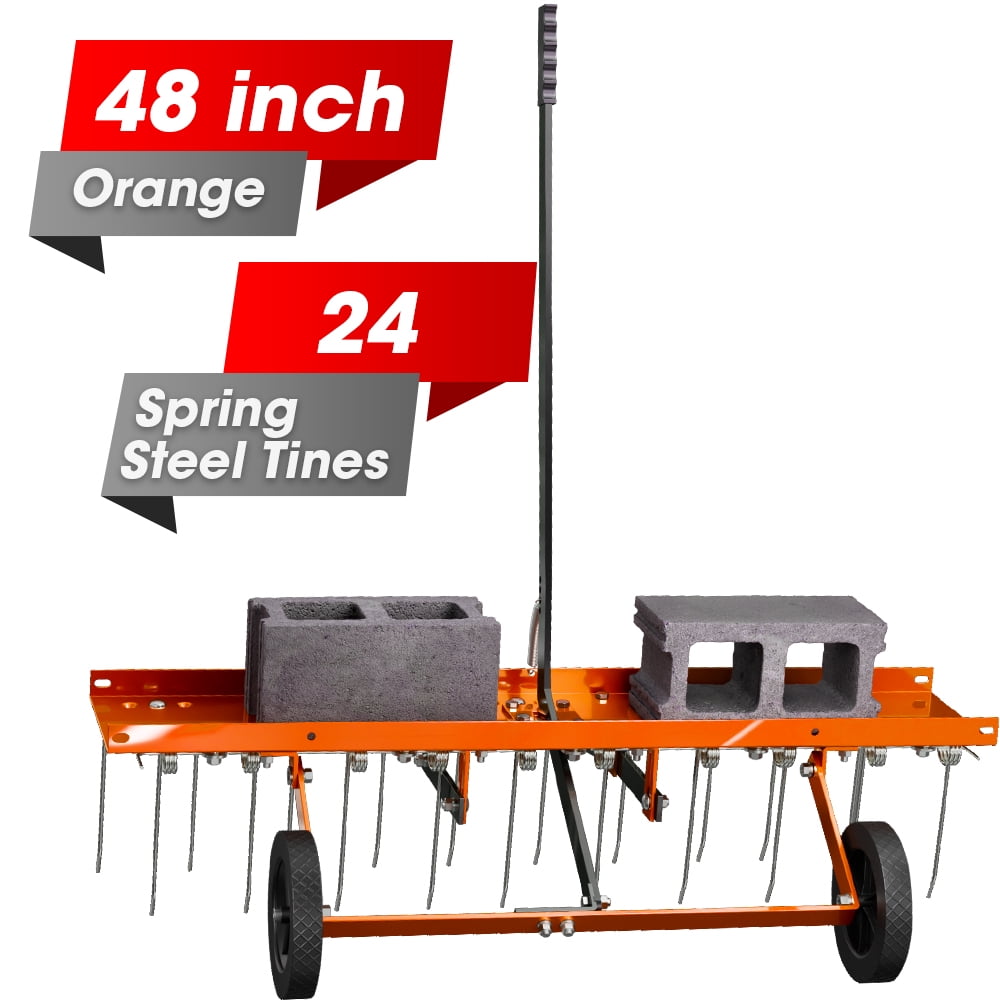 48" Tow Behind Dethatcher Lawn Rake Sweeper W/ 24 Spring Steel Tines ...