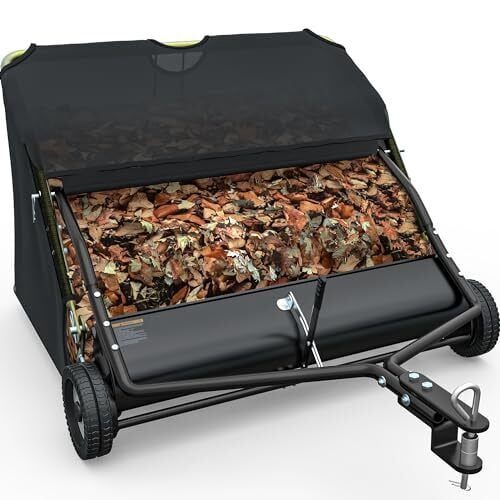 48" Tow Behind Lawn Sweeper Leaf Collector Pull Grass Large Hopper ...