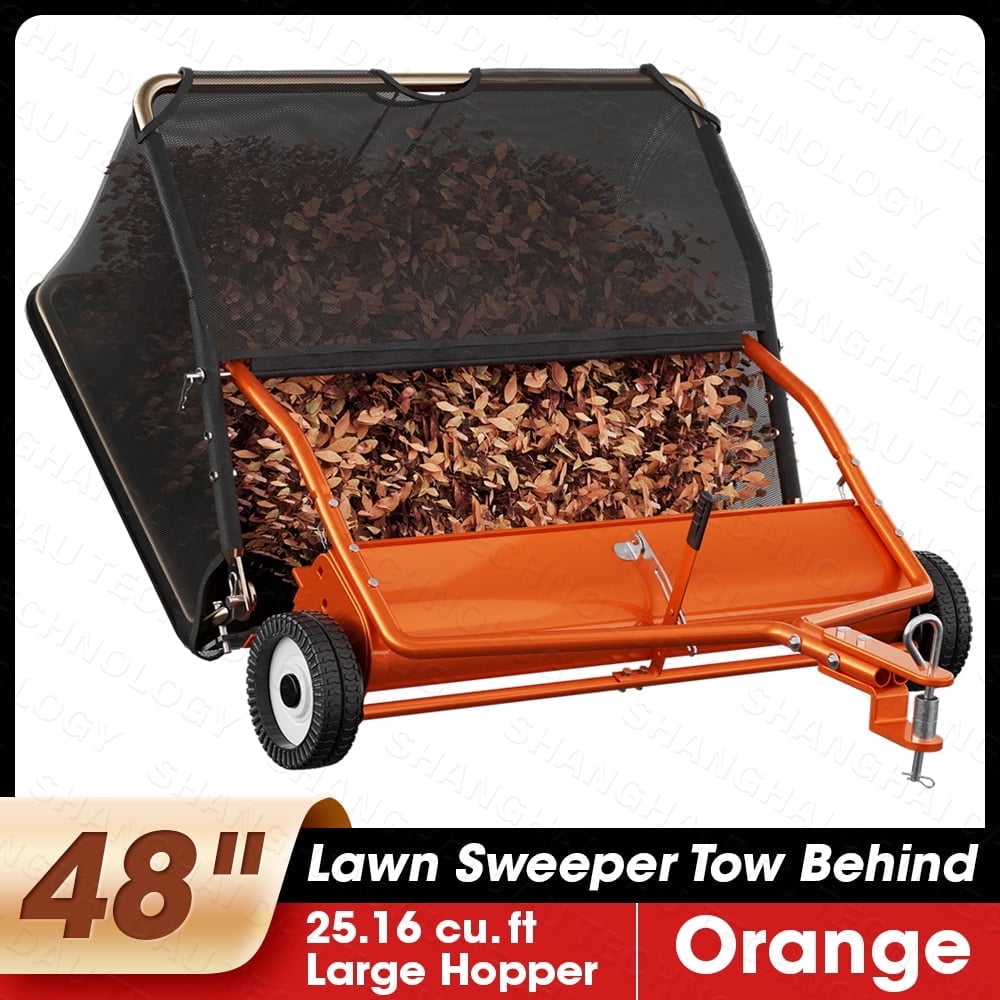 48" Tow Behind Lawn Sweeper Leaf Collector Sweeper for Lawn 25.16 Cu FT ...
