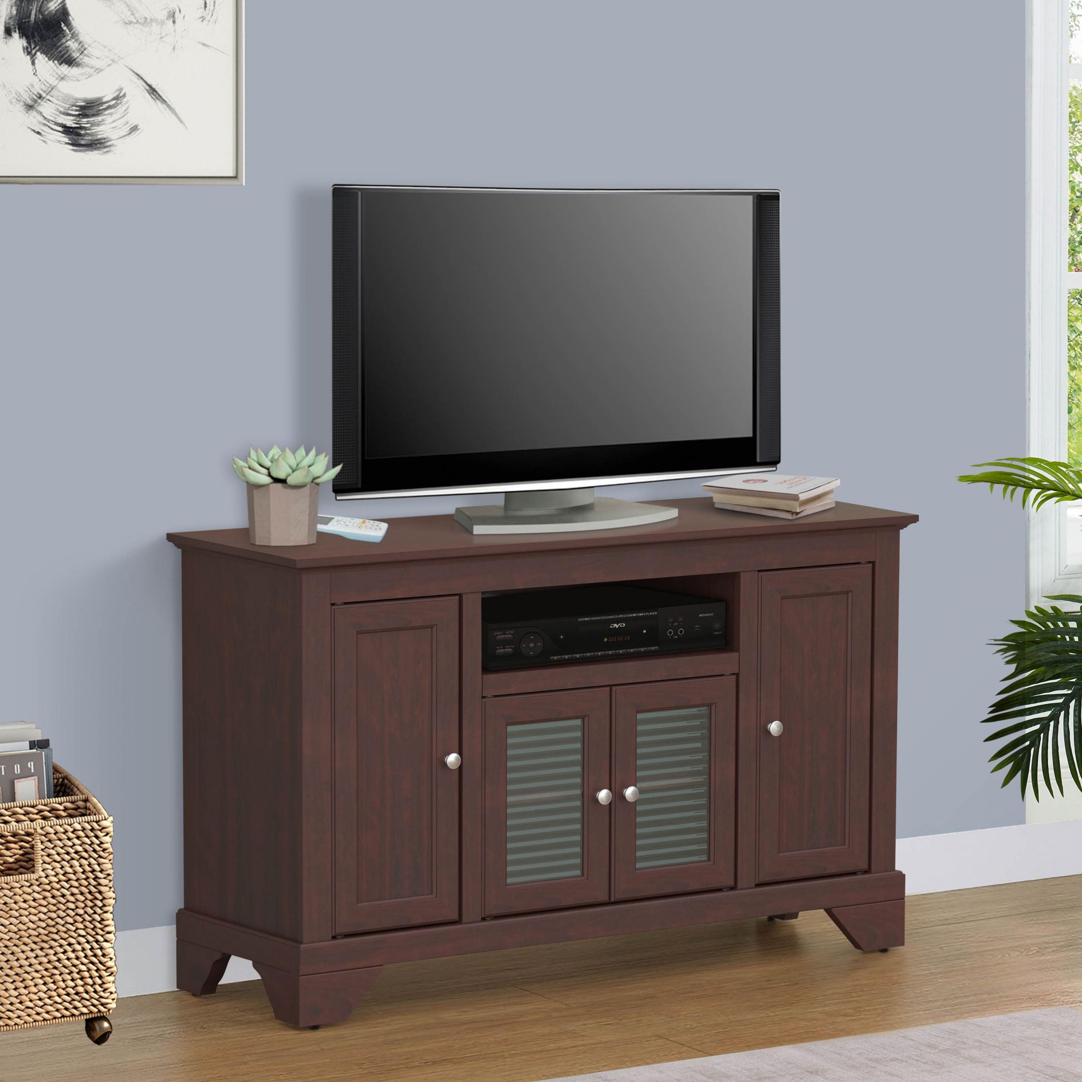48" Tv Stand Elegant Cherry Media Console - Modern Tv Stand With ...