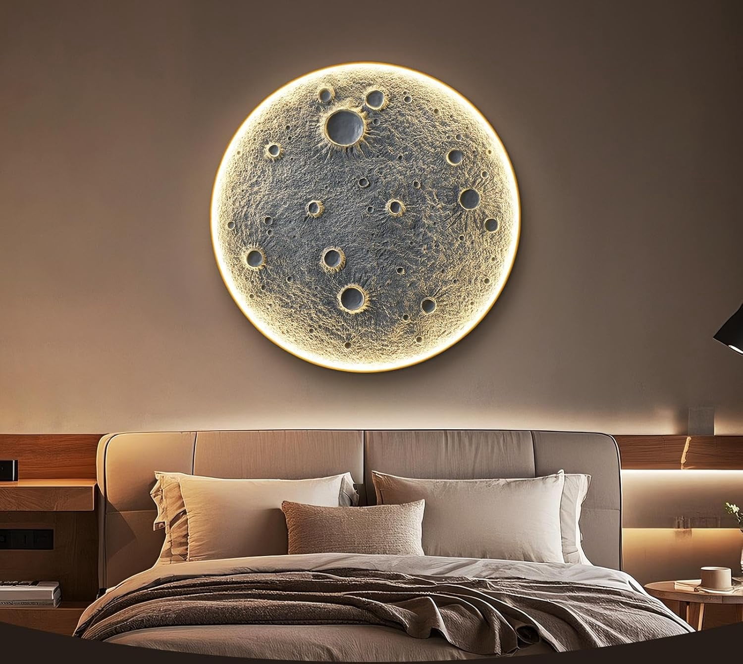 48" Ultra-Realistic Resin Moon Wall Light - Plug-In Dimmable LED Sconce ...