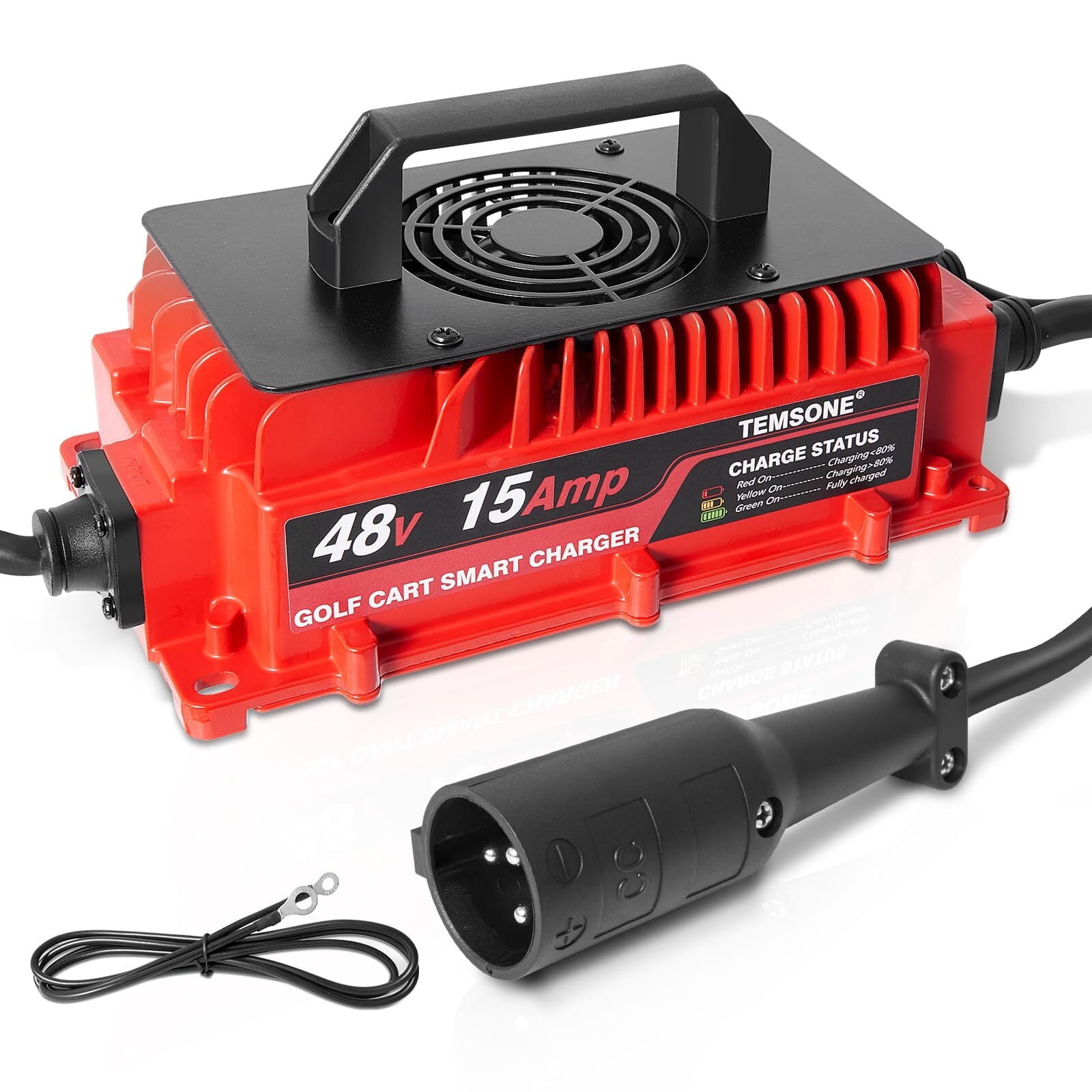 Top10 Racing 48V 15A Golf Cart Battery Charger, Round 3-Pin Plug, Temp ...
