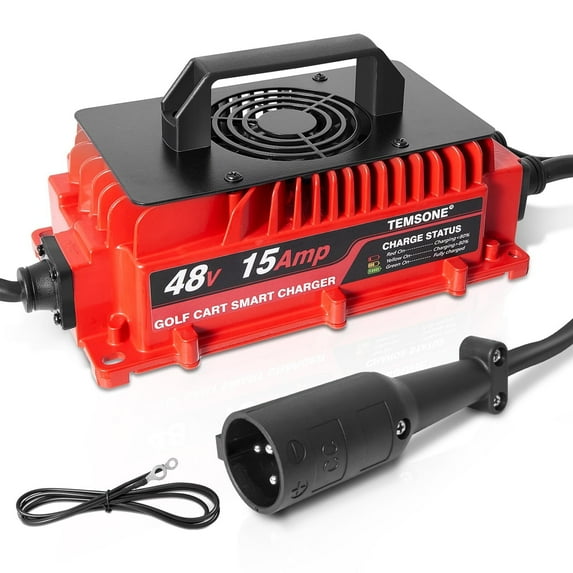 Top10 Racing 48V 15A Golf Cart Battery Charger, Round 3-Pin Plug, Temp ...