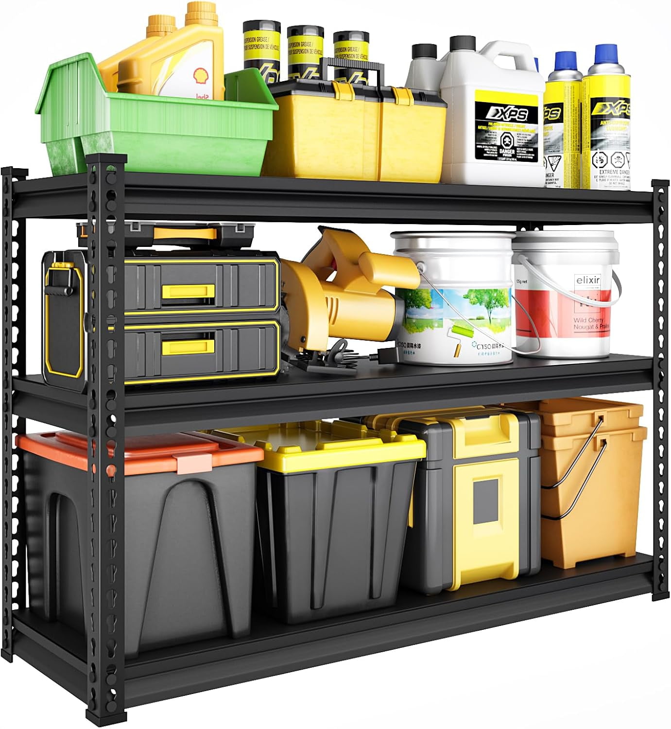 48" W Garage Shelving Heavy Duty, 1500LBS Loads Adjustable Garage ...