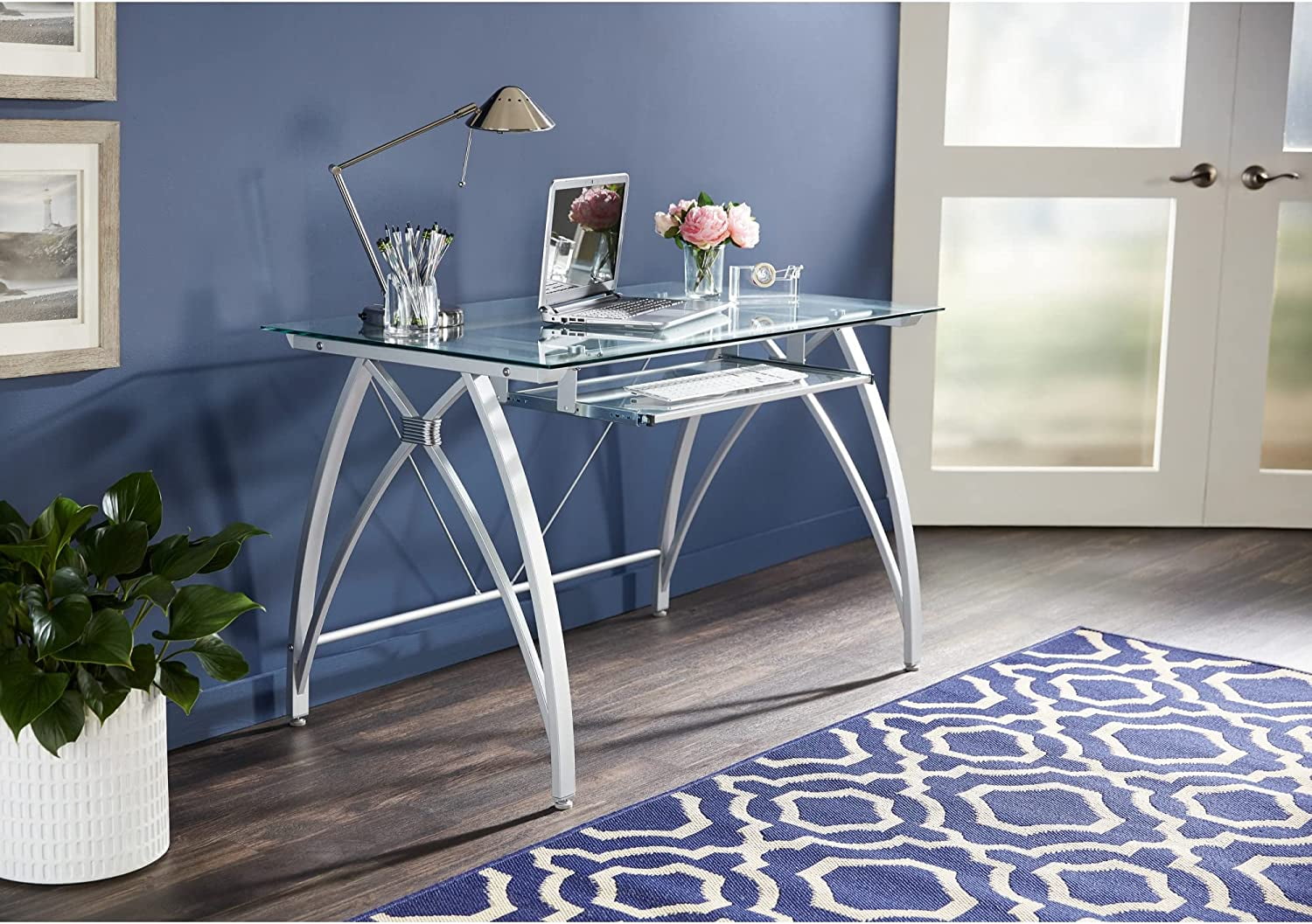 48"W Glass Computer Desk, Silver - Walmart.com