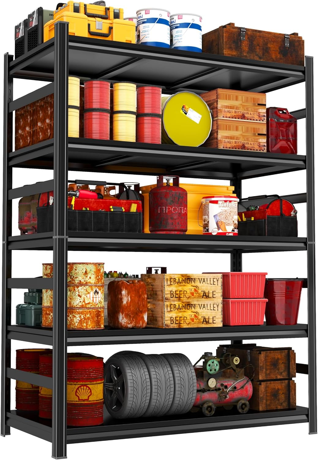 48" W Storage Shelves, 5 Tier Adjustable Metal Garage Shelving Units ...