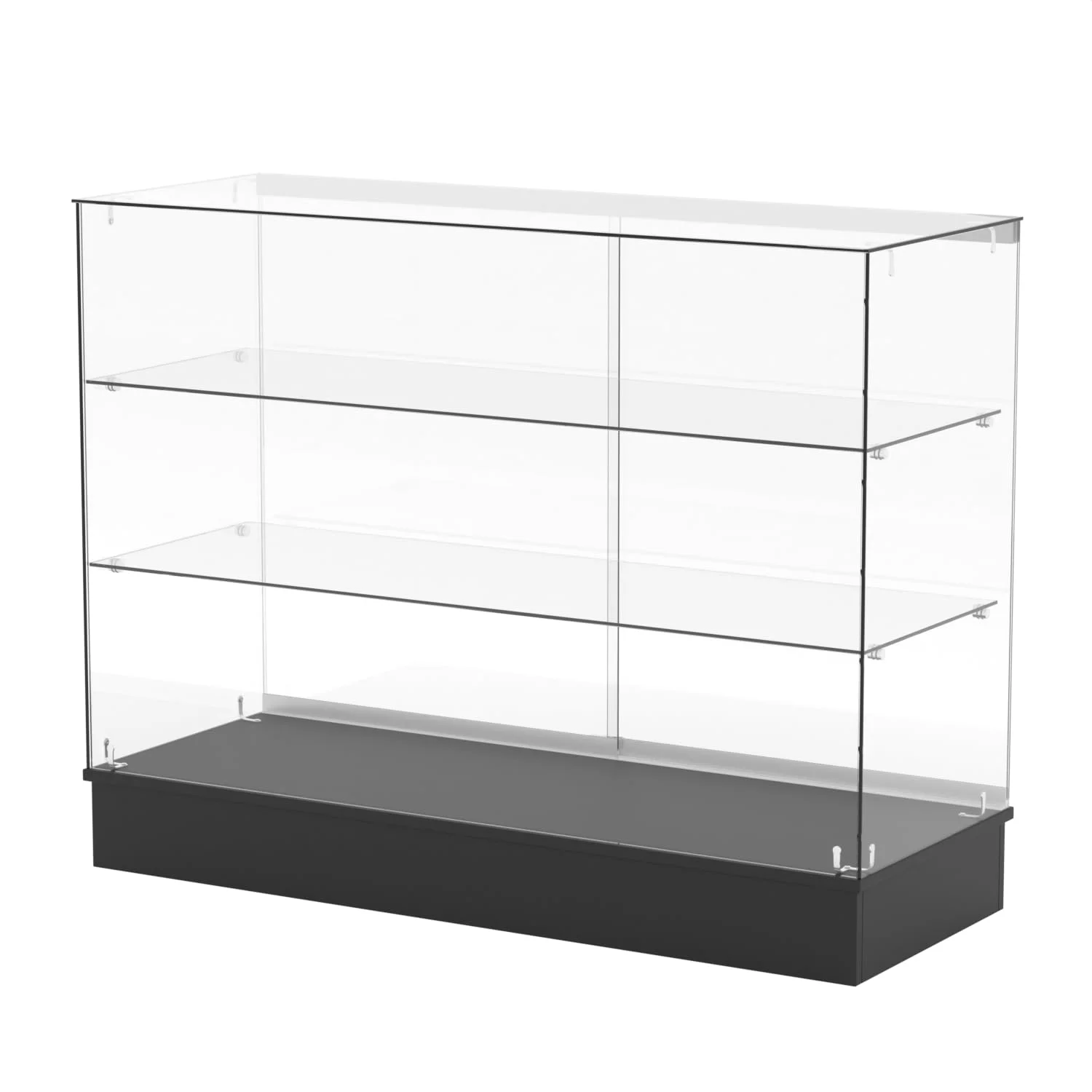 48" W x 18" D x 38" H - Black Full Vision Retail Display Case, Tempered ...