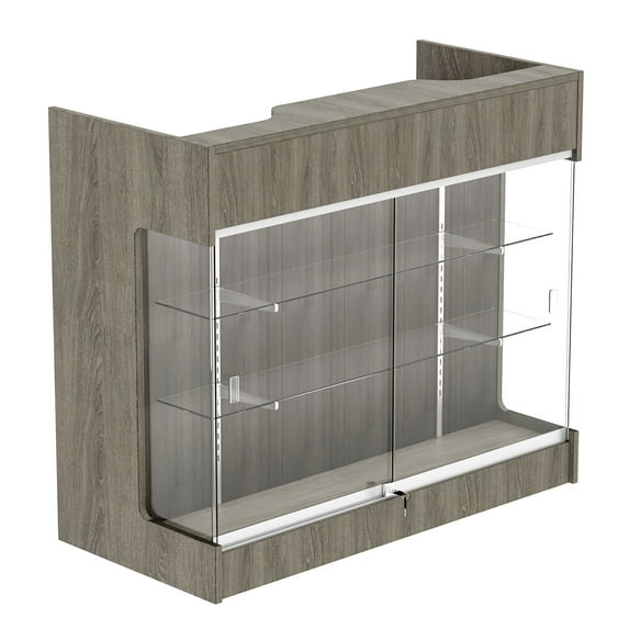 48" W x 22" D x 42" H - Tempered Glass Retail Display Case, Wood grain ...
