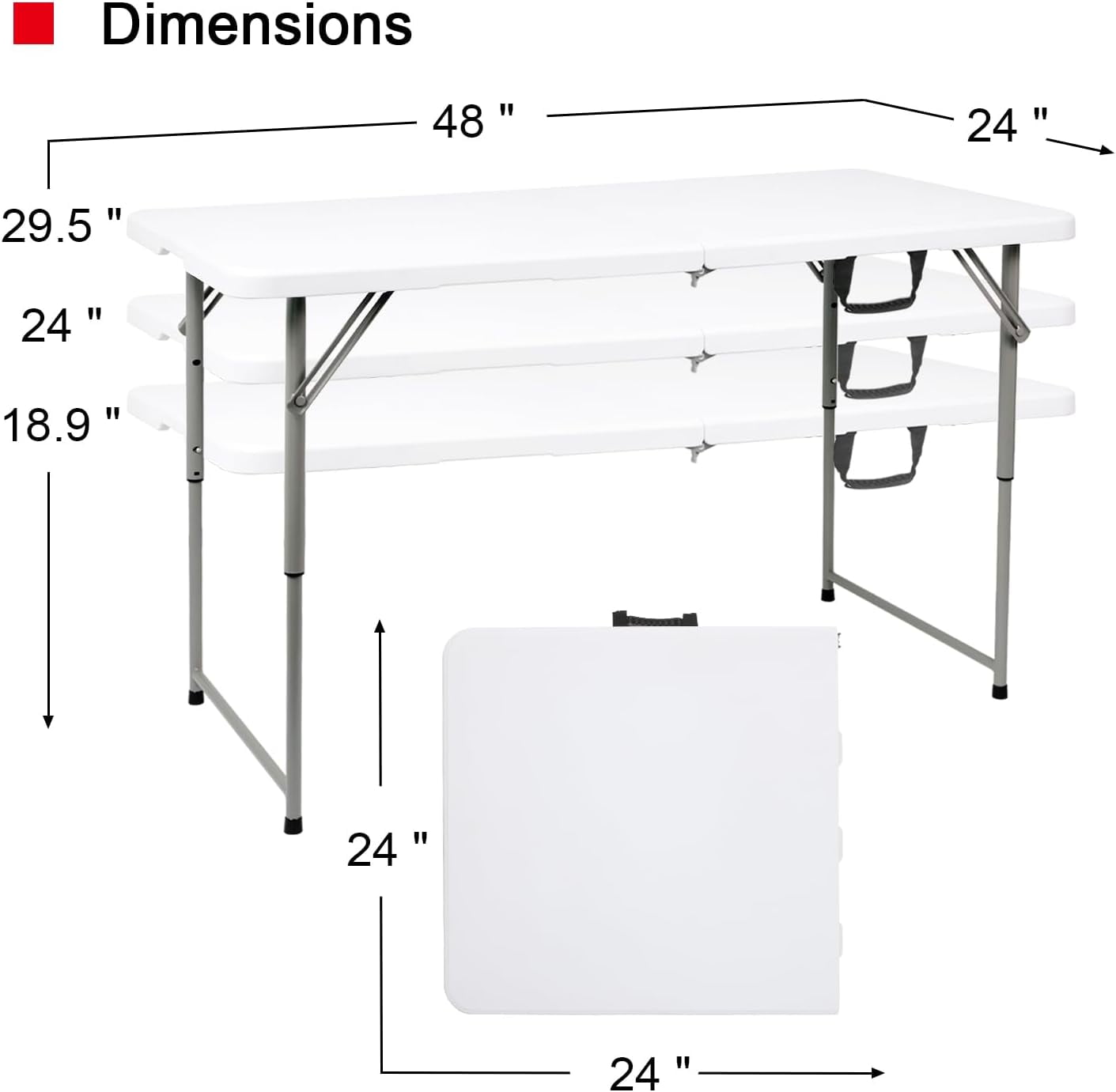 48" W x 24" D x 29.5" H - 4FT Adjustable Height Heavy Duty Plastic Fold ...