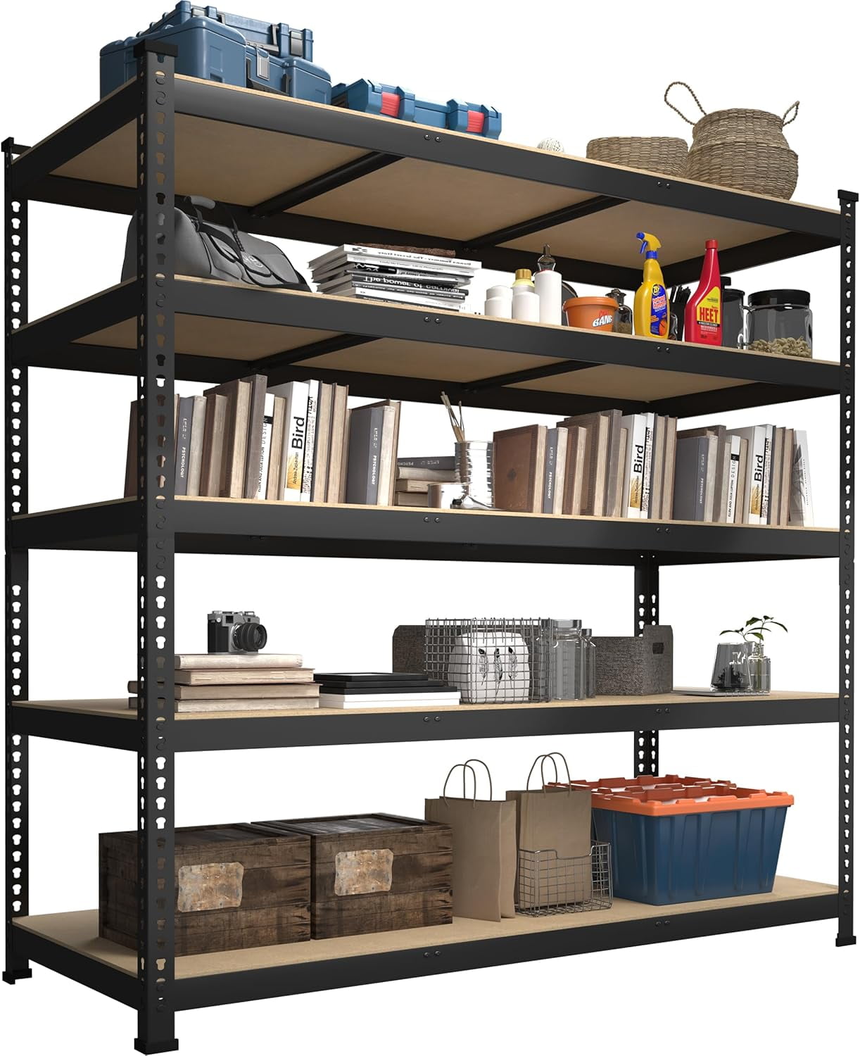 48" W x 24" D x 72" H Adjustable Garage Storage Shelves - 5-Shelf Heavy ...