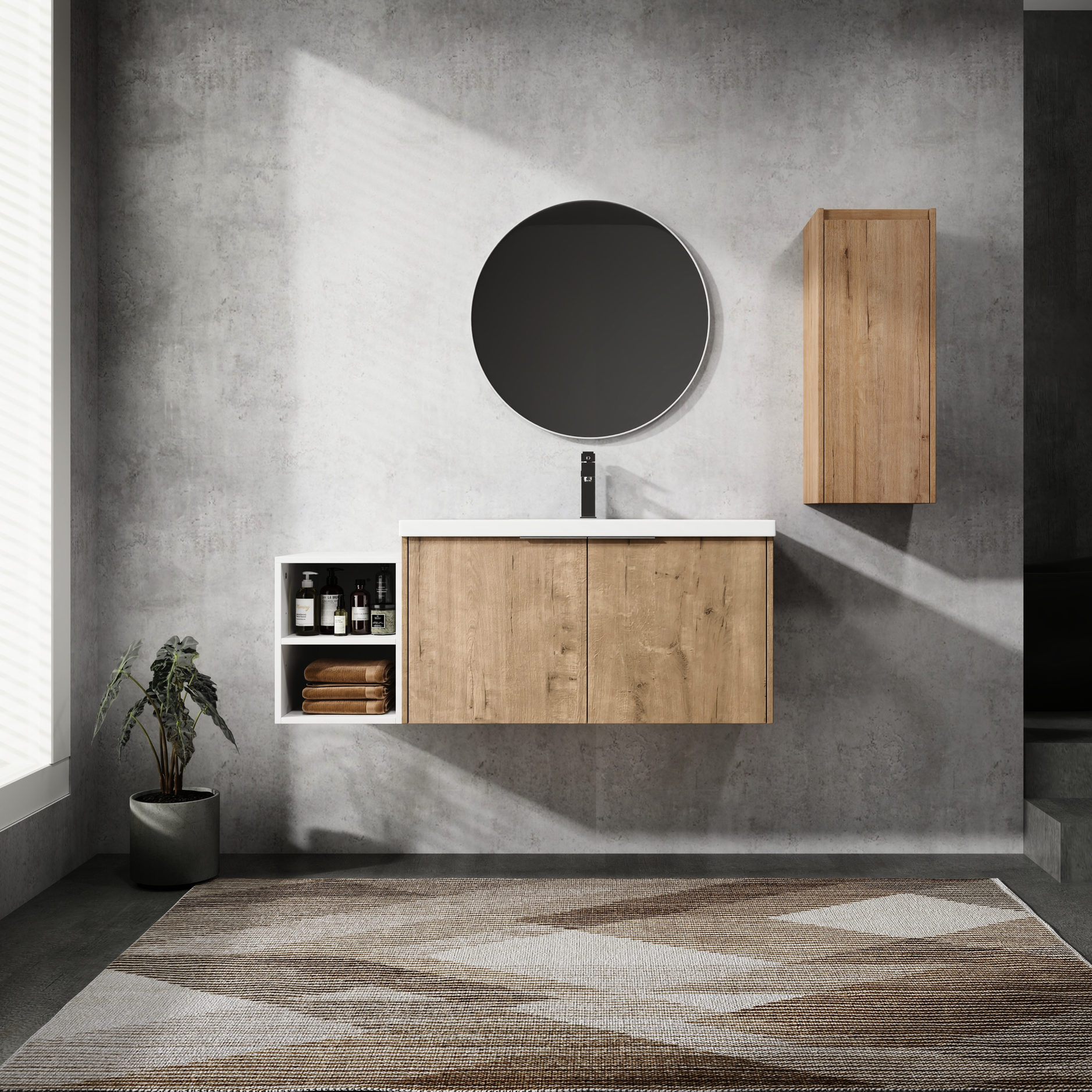 48" Wall-Mounted Bathroom Vanity with Single Resin Sink | Modern Style ...
