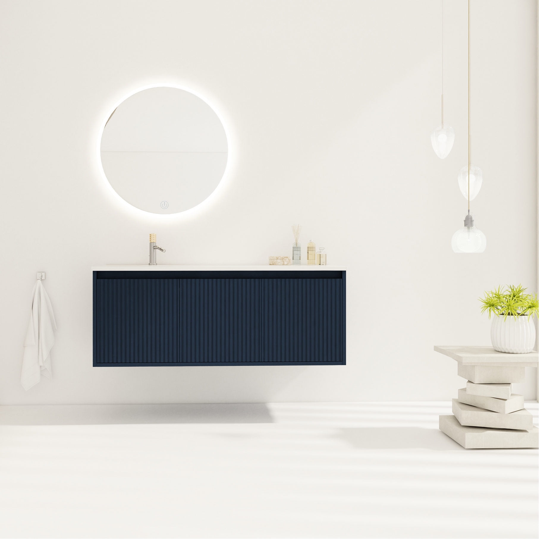 48" Wall-Mounted Bathroom Vanity | Wavy Door Design and Ample Storage ...