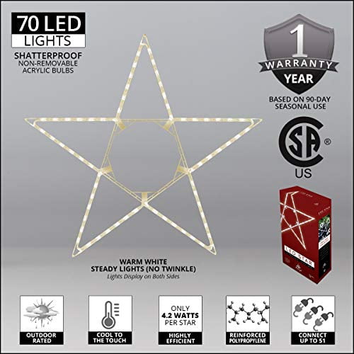 48" Warm White LED Christmas Star Decoration Folding Outdoor Star Décor ...