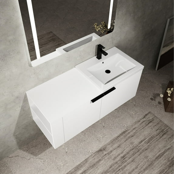 48" White Bathroom Vanity Sink Combo | Sturdy Plywood Construction ...