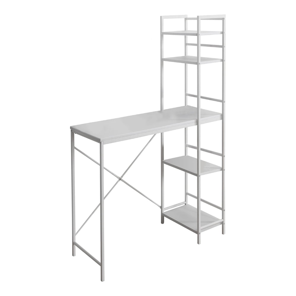 48” White Laminate Desk with Storage Shelves Modern Workstation Design ...