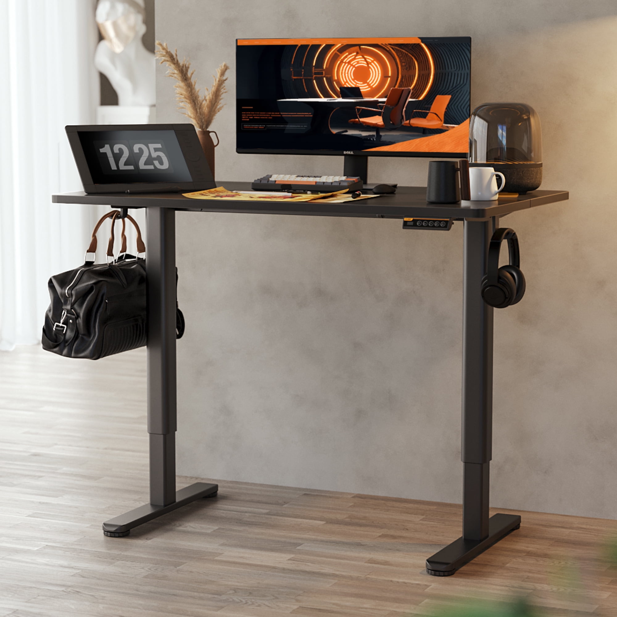 48" Wide Electric Adjustable Height Standing Desk,Black Frame/Black Top ...