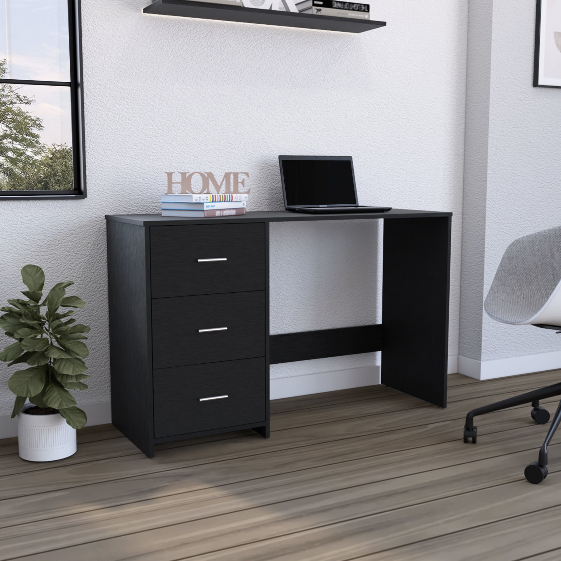 48" Wide Writing Desk With Three Drawers In Black Finish User- For ...
