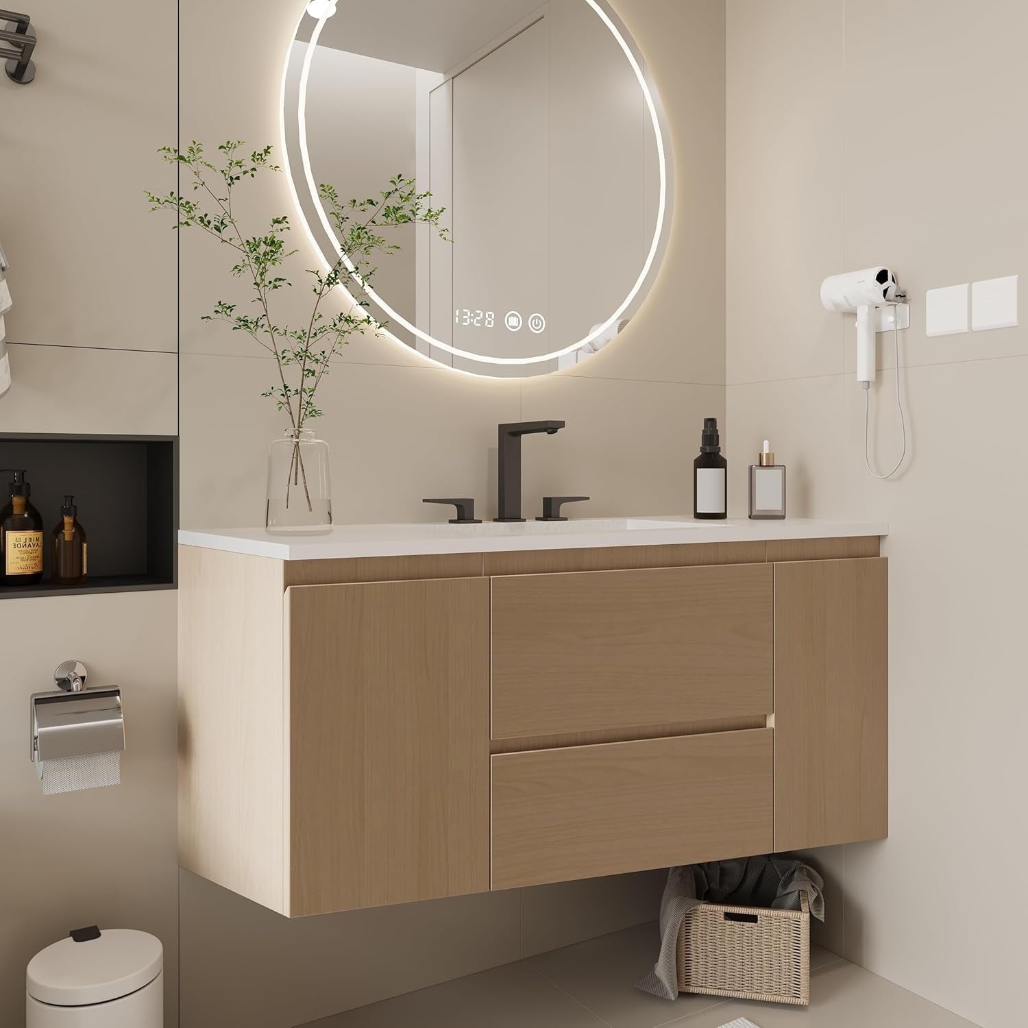 48" Width Wall-Mount Bathroom Vanity – Modern Floating Vanity with Soft ...