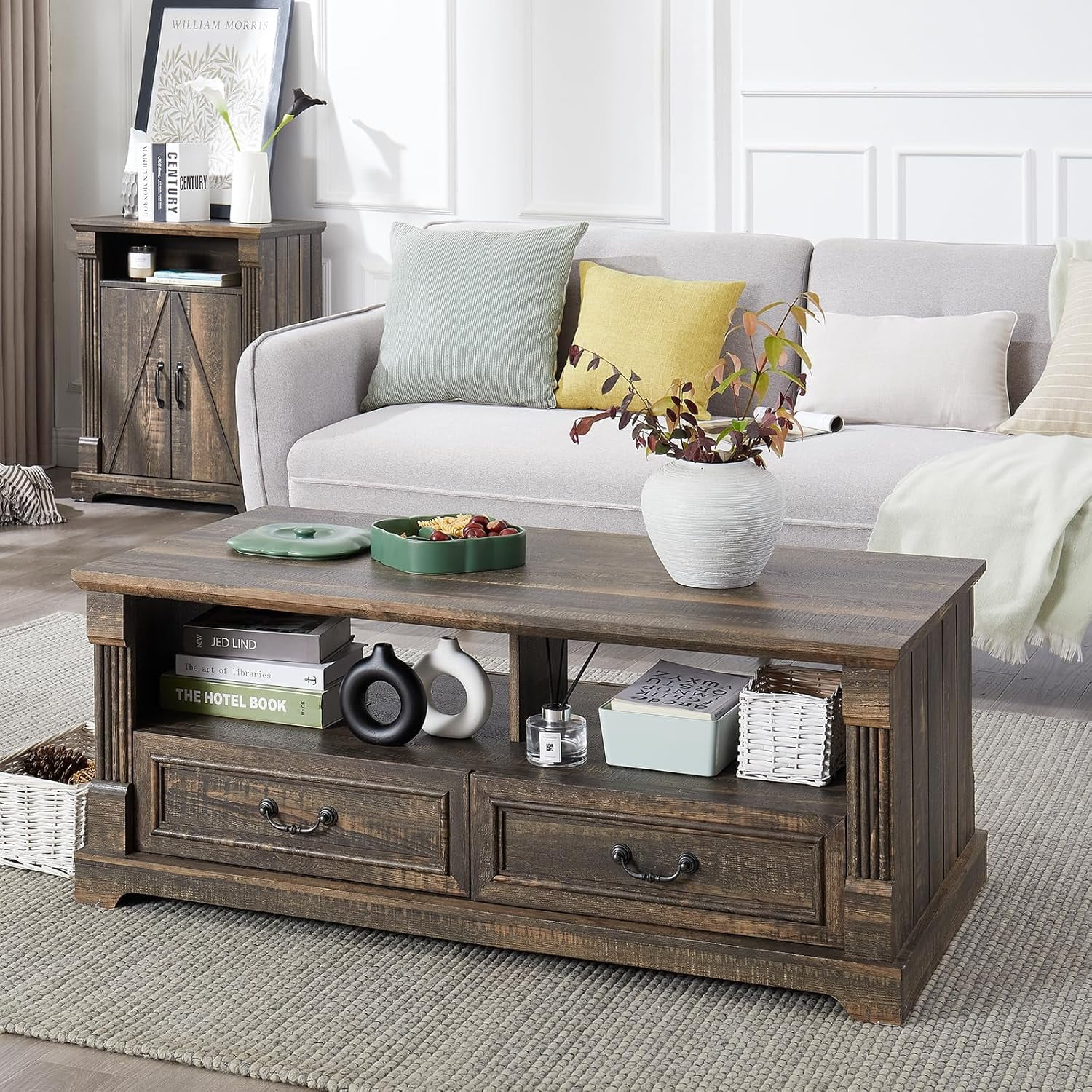 48'' Wood Coffee Table for Living Room, Farmhouse Coffee Table with ...