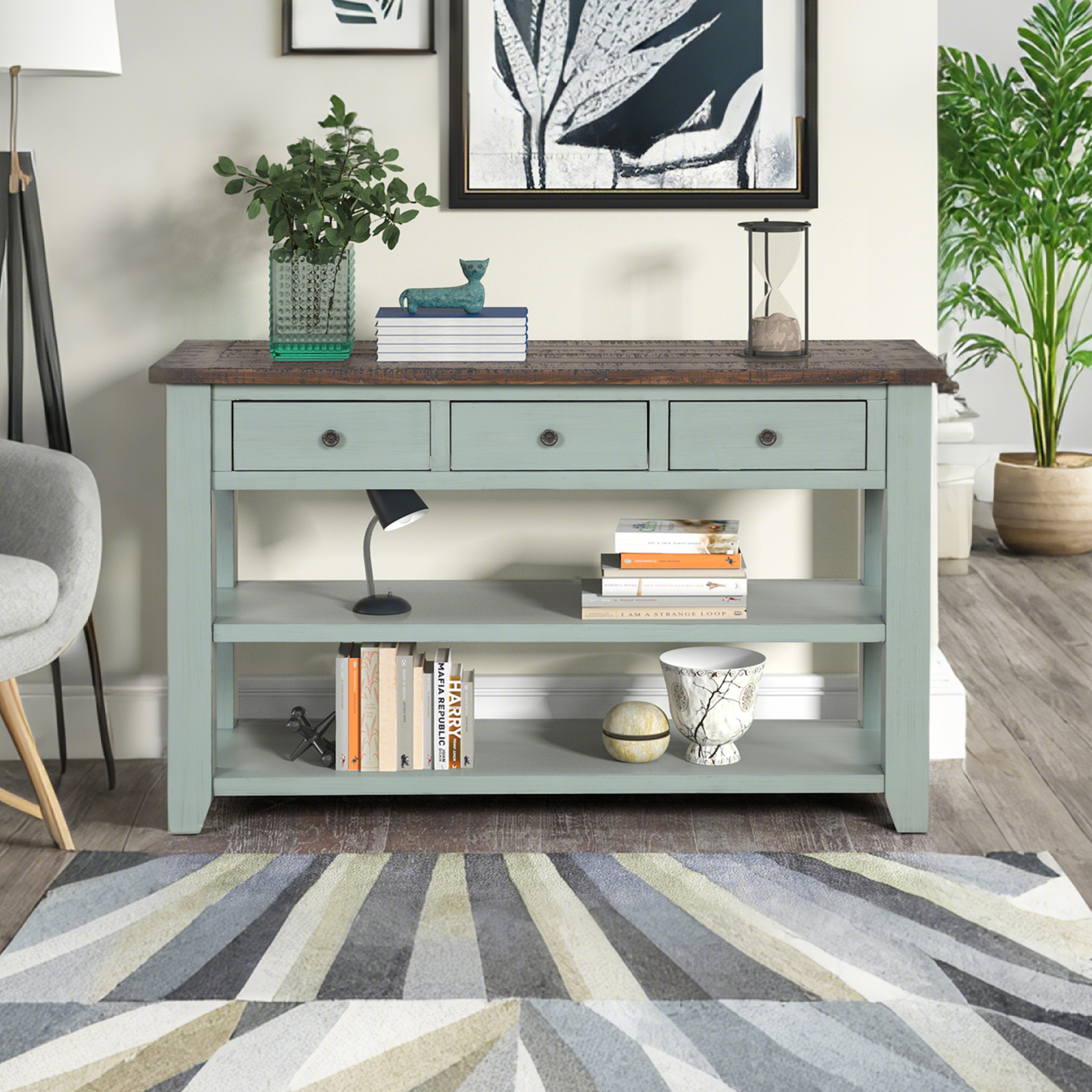 48'' Wood Console Table, Farmhouse Entryway Table with 3 Storage ...