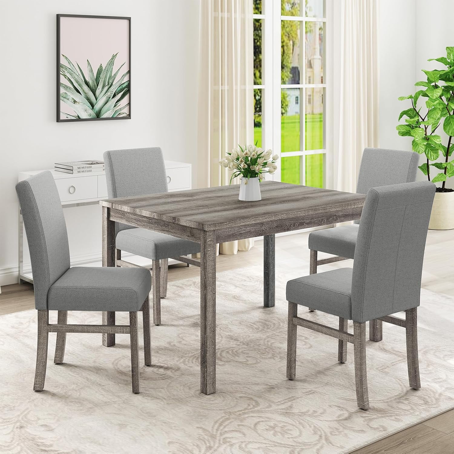 48" Wooden Counter Height Rectangular Dining Table Set with 4 Chairs ...
